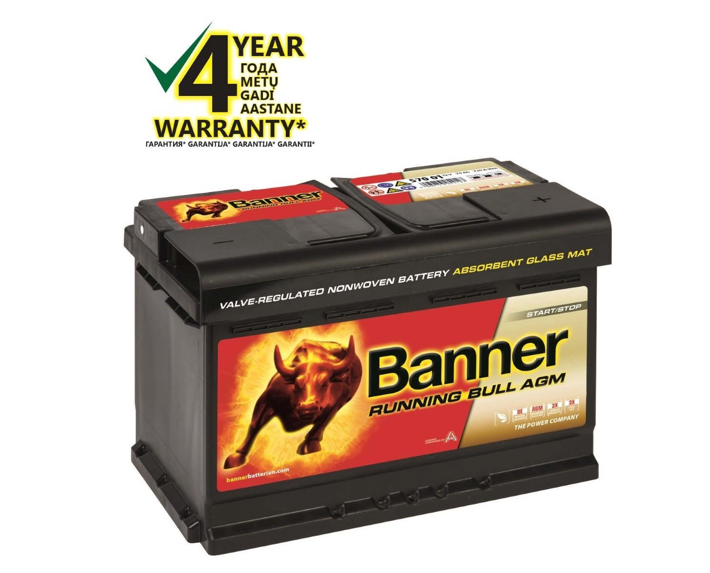 Banner AGM 70Ah 760A RUNNING BULL akumuliatorius 12V 278x175x190mm ...